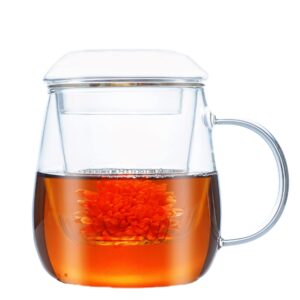 forvino premium glass tea cup with infuser and lid - 13.5oz/400ml borosilicate mug for loose leaf, blooming tea, and bags