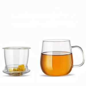 FORVINO Premium Glass Tea Cup with Infuser and Lid - 13.5oz/400ml Borosilicate Mug for Loose Leaf, Blooming Tea, and Bags