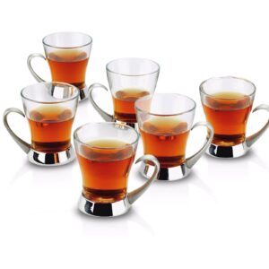 rigeli stainless steel set of 6 tea cups glass tea cups with stainless steel handle, 6.7 (oz), 200 (ml) clear coffee mugs, tea glasses tea and coffee