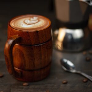 Wooden Mug with Handle | 12oz (350ml) Wood Drinking Cup for Beer, Coffee & Tea, Hot or Cold, Brown, LS-WC-1