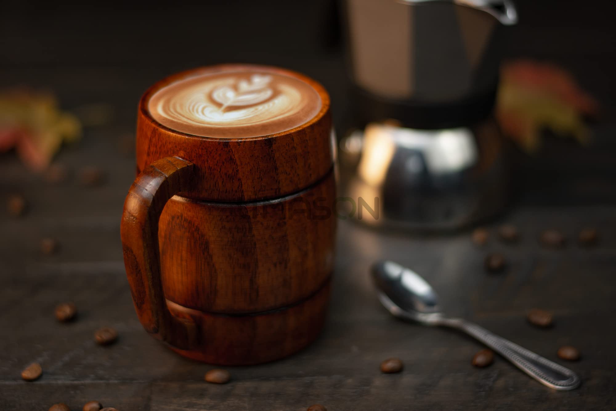 Wooden Mug with Handle | 12oz (350ml) Wood Drinking Cup for Beer, Coffee & Tea, Hot or Cold, Brown, LS-WC-1