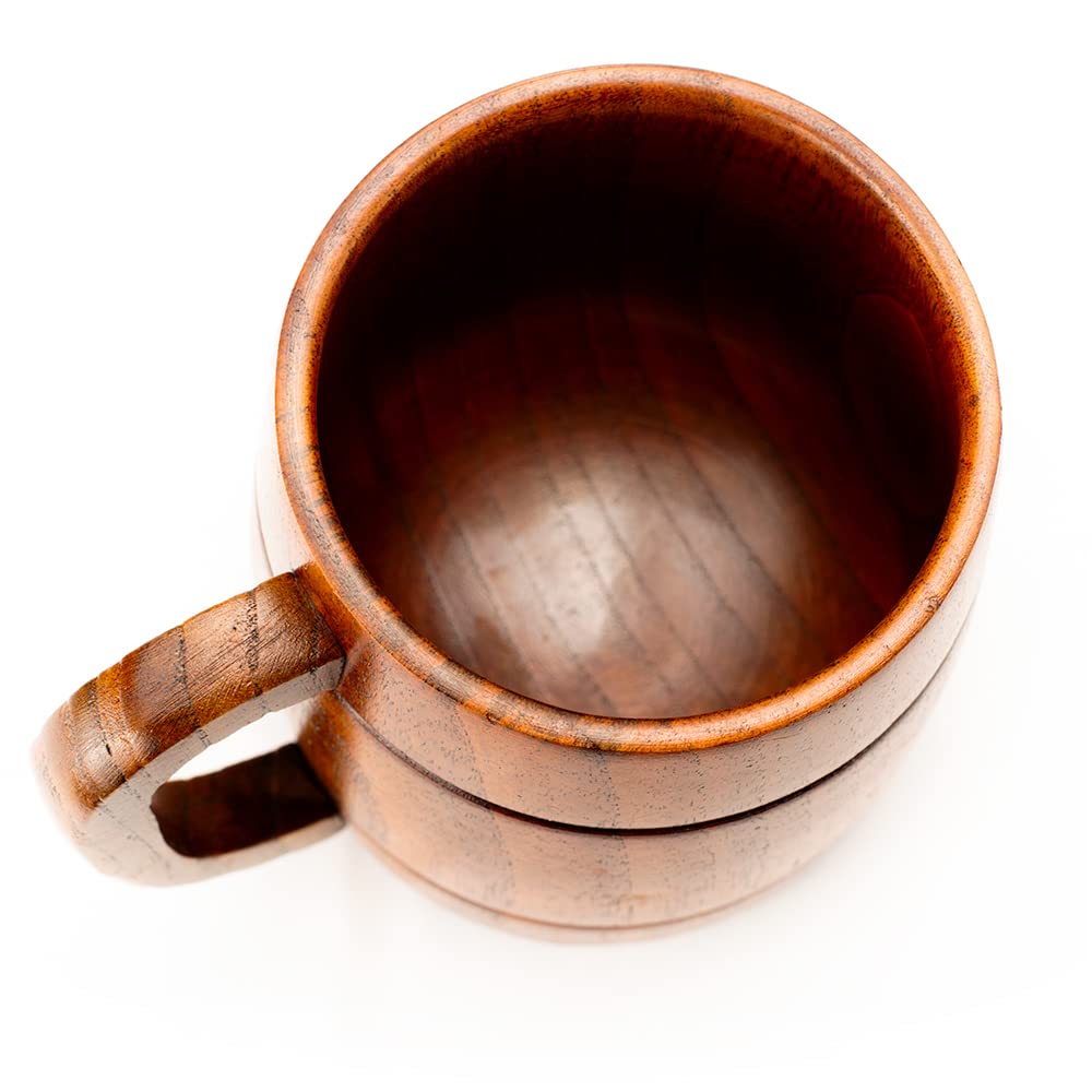 Wooden Mug with Handle | 12oz (350ml) Wood Drinking Cup for Beer, Coffee & Tea, Hot or Cold, Brown, LS-WC-1