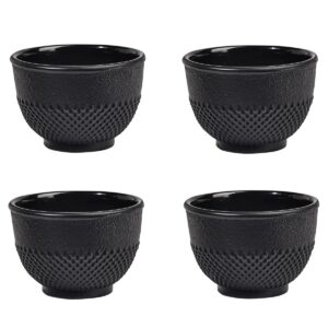 sungmor cast iron teacups - set of 4 & 5 ounce japanese style tea cups - heavy weight black polka dot teacups - coated with enameled interior vintage teacups for households, offices, tea house