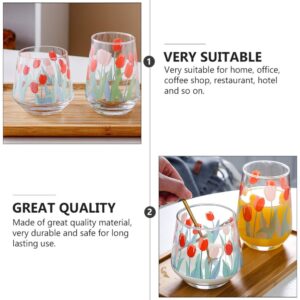 BESPORTBLE 2pcs Wine Glass cup,Tulip Flowers Decal Stemless Wine Glass for Hot Coffee or Cold Drinks-Iced Latte, Whiskey, Juice (400ml)