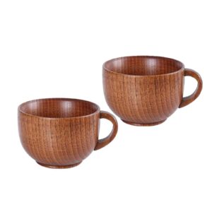 2 pieces wooden tea cups, coffee mug tea cup wood drinking cup handmade drinkware cup with handle for drinking tea coffee wine beer hot drinks decoration