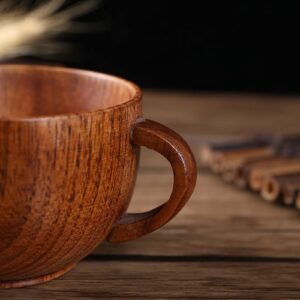 2 Pieces Wooden Tea Cups, Coffee Mug Tea Cup Wood Drinking Cup Handmade Drinkware Cup with Handle for Drinking Tea Coffee Wine Beer Hot Drinks Decoration