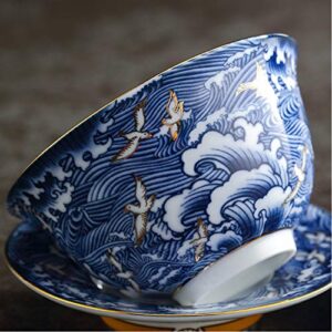 Woonsoon Jingdezhen Chinese Gaiwan Handmade 6oz/170ml China Blue and White Porcelain Gaiwan Kungfu Teacup Traditional Chinese Teaware Tea Set