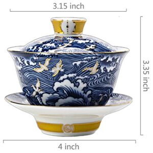 Woonsoon Jingdezhen Chinese Gaiwan Handmade 6oz/170ml China Blue and White Porcelain Gaiwan Kungfu Teacup Traditional Chinese Teaware Tea Set