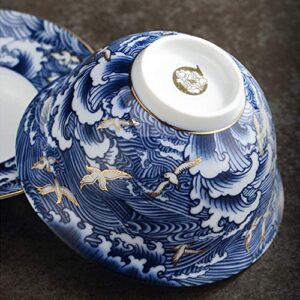 Woonsoon Jingdezhen Chinese Gaiwan Handmade 6oz/170ml China Blue and White Porcelain Gaiwan Kungfu Teacup Traditional Chinese Teaware Tea Set