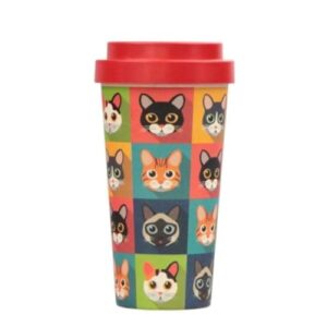 Vacucraft Bamboo Fiber Coffee & Tea Cup Animal Collection SET of 4 Cat (Red)