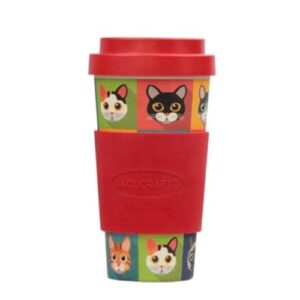 Vacucraft Bamboo Fiber Coffee & Tea Cup Animal Collection SET of 4 Cat (Red)