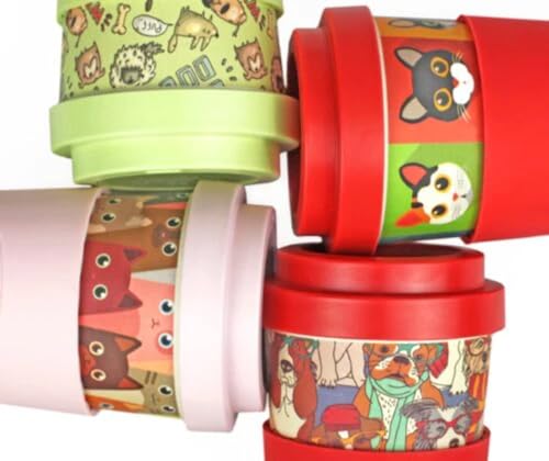 Vacucraft Bamboo Fiber Coffee & Tea Cup Animal Collection SET of 4 Cat (Red)