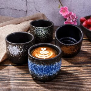 LMRLCS Sake Cup Set of 4, Japanese Tea Cups, Asian Porcelain Tea Cup, 6.7 oz, Stemless Ceramic Cup for Tea and Sake