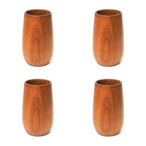 rainforest bowls set of 4 regular rounded javanese teak wood cup- 350ml (12 oz)- great for tea/coffee/milk, hot & cold drinks- ultra-durable- premium wooden cup handcrafted by indonesian artisans