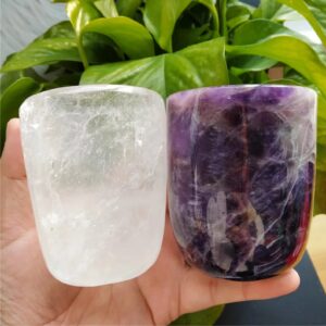 WOWVITY Crystal Drink Rose Quartz Cup, Dream Amethyst Tea Cup, Clear Quartz Cup without Handle, Crystal Tea Cup, Gemstone Cup for Wedding Party for Guests, Housewarming Gift for Couple