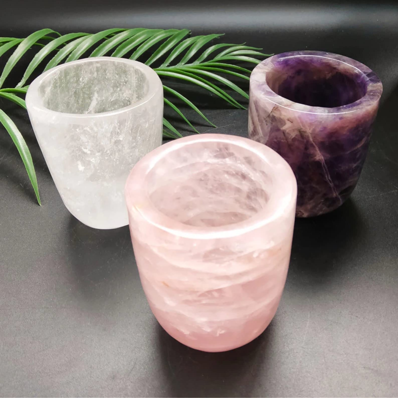 WOWVITY Crystal Drink Rose Quartz Cup, Dream Amethyst Tea Cup, Clear Quartz Cup without Handle, Crystal Tea Cup, Gemstone Cup for Wedding Party for Guests, Housewarming Gift for Couple