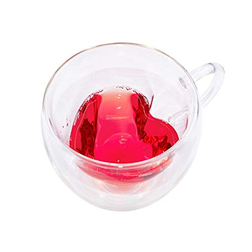 Tea Cup Heart Shaped Double Wall Insulated Clear Glass Tea and Coffee Cup 8.5 Ounces