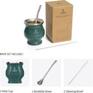 Cuopru Yerba Mate Tea Cup Double-walled Mate Cup with Straw Stainless Steel Yerba Mate Set with Bombilla Yerba Mate (Black)