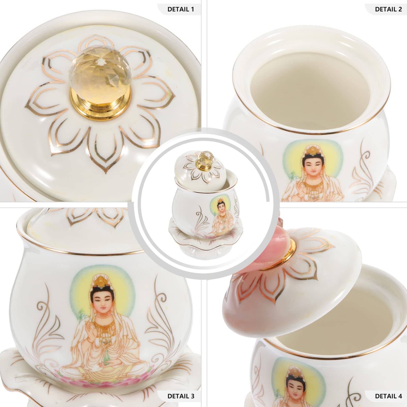 VOSAREA Buddhist Water Offering Bowl Ceramic Altar Cup Holy Water Offering Cup Guanyin Chinese Tea Cup Bowl Tibetan Buddhist Worship Cup for Yoga Meditation Supplies