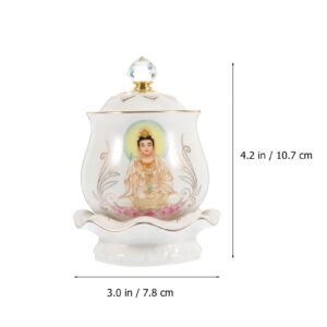 VOSAREA Buddhist Water Offering Bowl Ceramic Altar Cup Holy Water Offering Cup Guanyin Chinese Tea Cup Bowl Tibetan Buddhist Worship Cup for Yoga Meditation Supplies