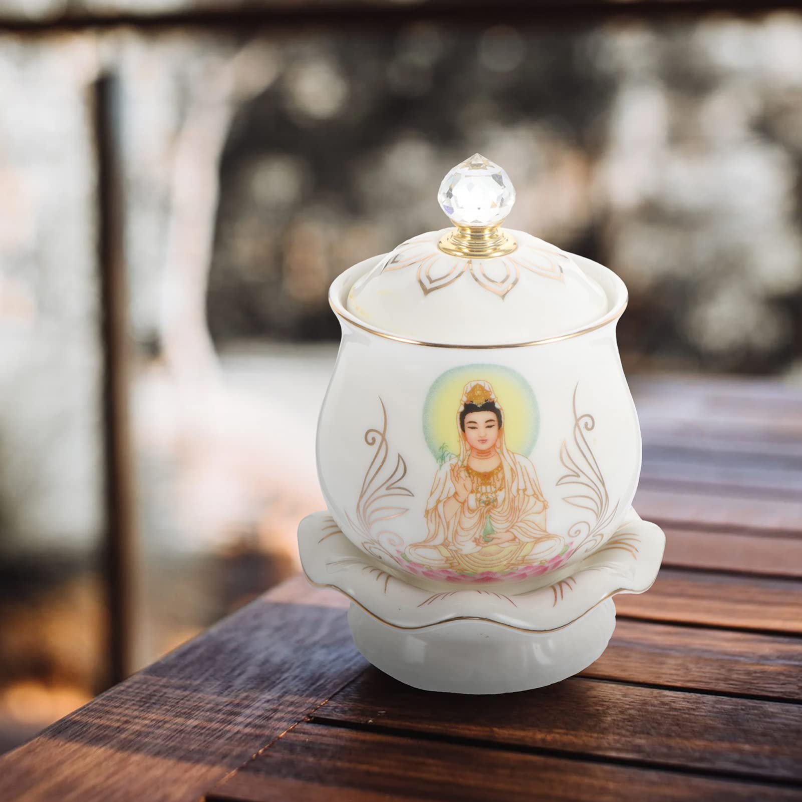 VOSAREA Buddhist Water Offering Bowl Ceramic Altar Cup Holy Water Offering Cup Guanyin Chinese Tea Cup Bowl Tibetan Buddhist Worship Cup for Yoga Meditation Supplies