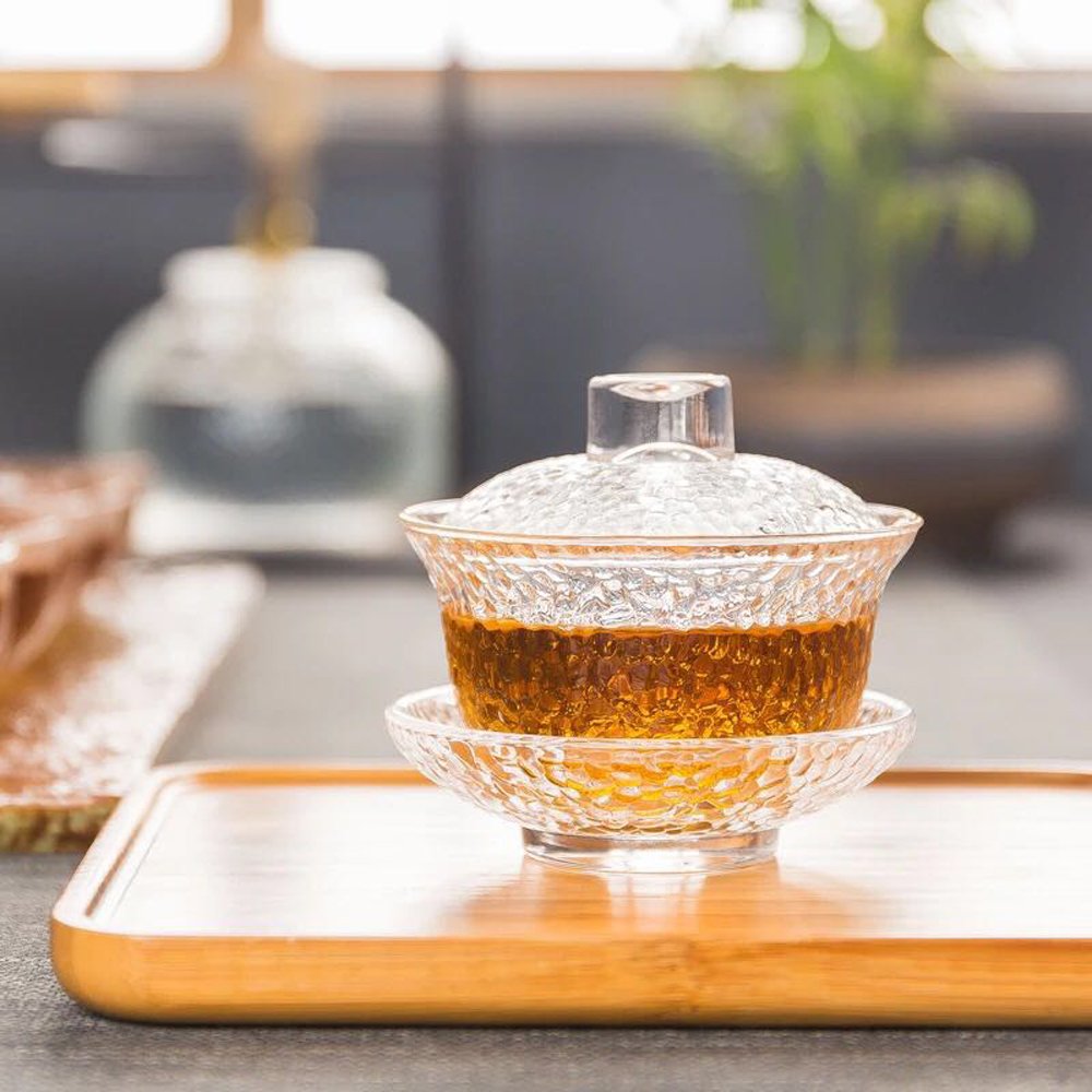 Never King Crystal Gaiwan Chinese Glass Gaiwan Traditional Tea Cup Comprised of Cup, Saucer and Lid Sancai Wan Tureen 130 ml