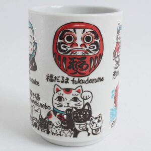 Mino ware Japanese Ceramics Sushi Yunomi Chawan Tea Cup Lots of Luck Daruma Manekineko made in Japan (Japan Import) YAY033