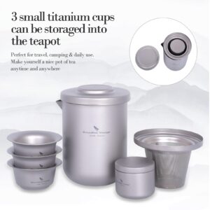 Boundless Voyage 350ml Titanium Double-Walled Tea Cups with Filter Outdoor Camping Portable Tea Maker Coffee Cup Set(Ti3105D-3 cups+tea tin)