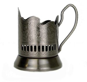 neman ghold podstakannik for hot beverages, metal glass holder w/handle and floral pattern