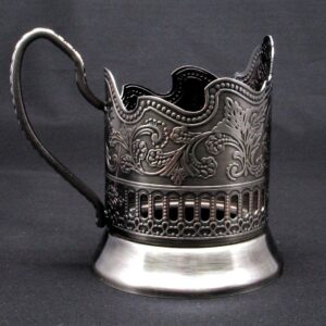 Neman GHOLD Podstakannik for Hot Beverages, Metal Glass Holder w/Handle and Floral Pattern