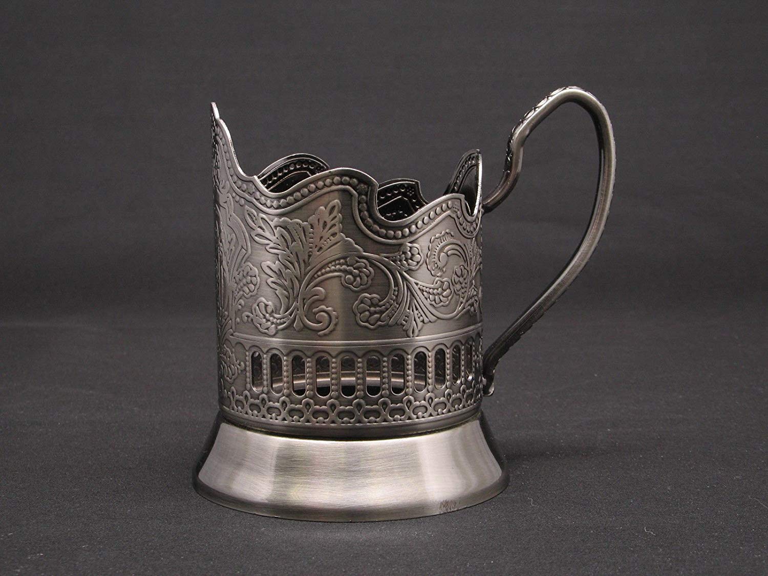 Neman GHOLD Podstakannik for Hot Beverages, Metal Glass Holder w/Handle and Floral Pattern