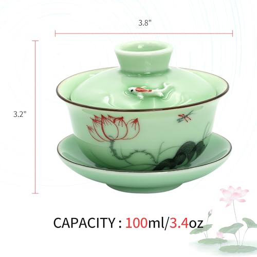 DELIFUR Celadon Handcrafted Porcelain Tea Set Lotus Theme Porcelain Tea Pot Covered Teacup Gongdao Cup From China (Covered teacup)