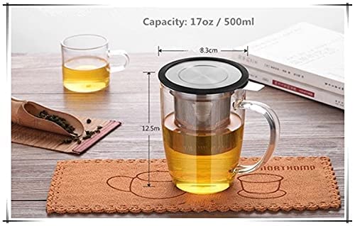 Prime Tea - Glass Teacup with Tea Infuser, 16oz / 470 ml, Hand Blown, Single Wall, Heat Resistance Borosilicate Glass Teacups for Blooming Tea & Loose Leaf Tea, Microwave & Dishwasher Safe (Black)