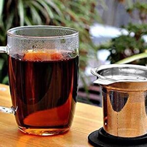 Prime Tea - Glass Teacup with Tea Infuser, 16oz / 470 ml, Hand Blown, Single Wall, Heat Resistance Borosilicate Glass Teacups for Blooming Tea & Loose Leaf Tea, Microwave & Dishwasher Safe (Black)