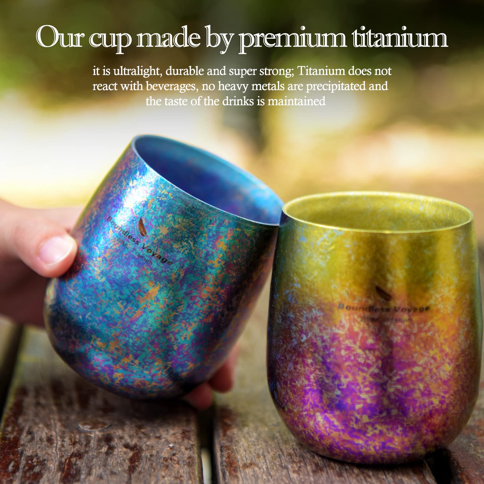 Boundless Voyage Colorful Titanium Double-layer Cup Anti-scalding Camping Picnic Water Cup Mug for Tea Wine Beer Fruit Juice Ti3084D(Blue)