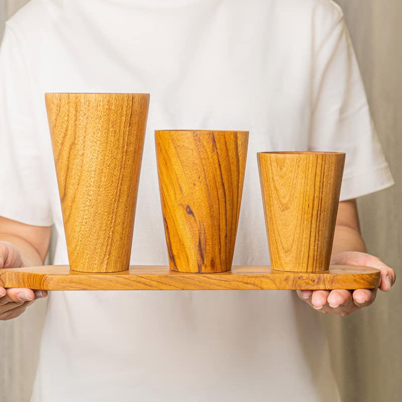 Rainforest Bowls Set of 2 Small Straight Sided Javanese Teak Wood Cup- 200ml (6.8oz)- Great for Tea/Coffee/Milk, Hot & Cold Drinks- Ultra-Durable- Premium Wooden Cup Handcrafted by Indonesian Artisans