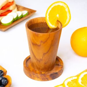 Rainforest Bowls Set of 2 Small Straight Sided Javanese Teak Wood Cup- 200ml (6.8oz)- Great for Tea/Coffee/Milk, Hot & Cold Drinks- Ultra-Durable- Premium Wooden Cup Handcrafted by Indonesian Artisans