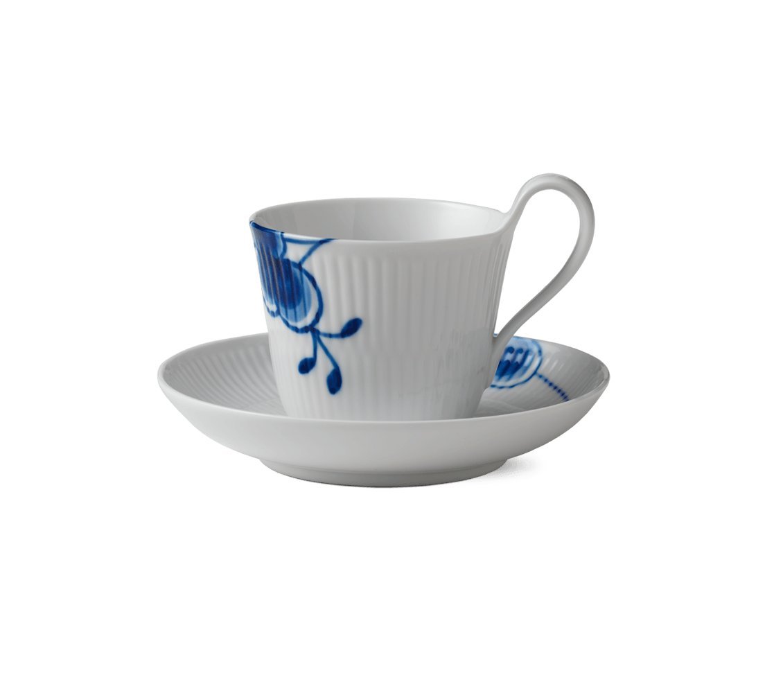 Blue Fluted Mega 8.5 oz. High Handle Cup and Saucer