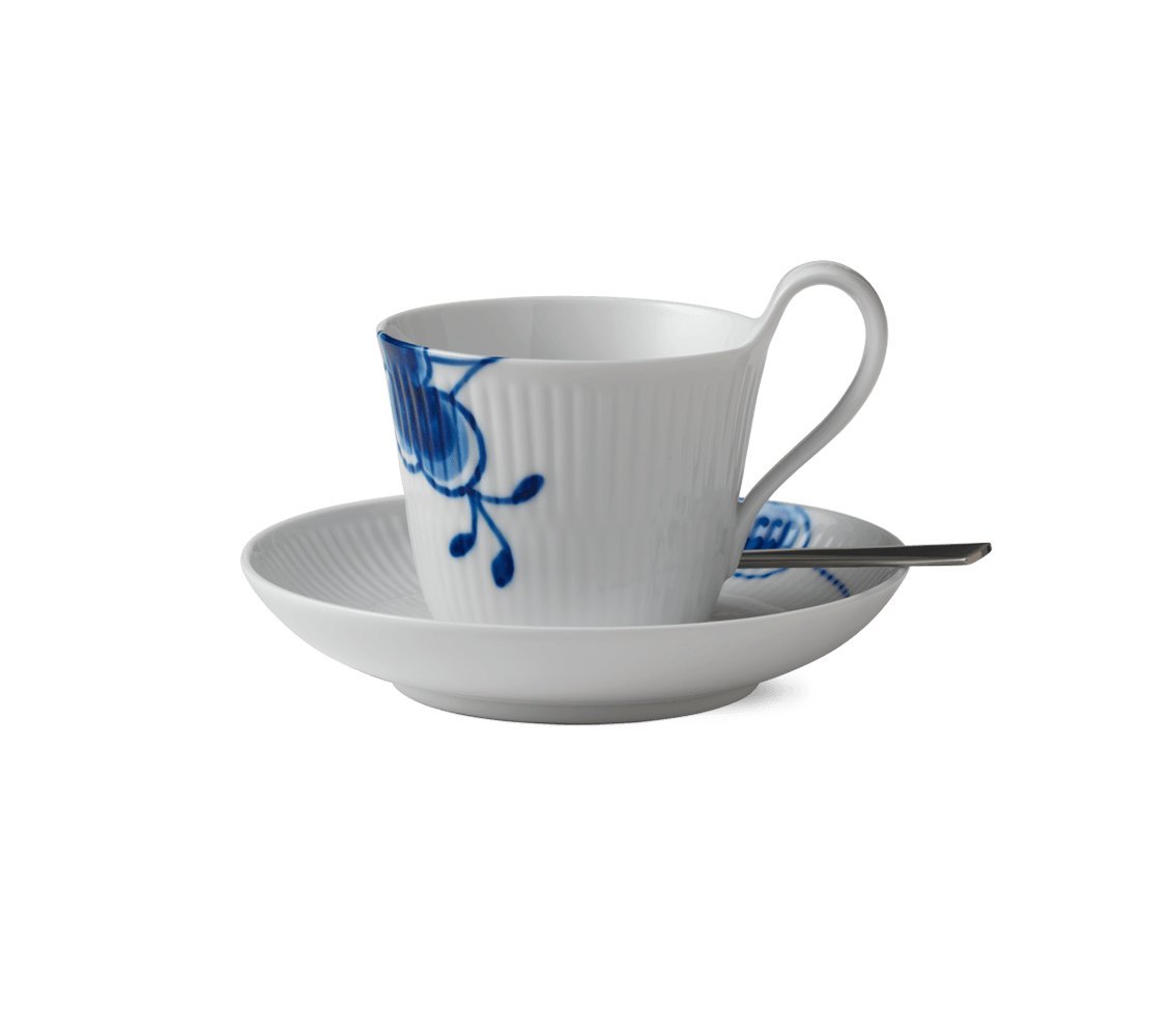 Blue Fluted Mega 8.5 oz. High Handle Cup and Saucer