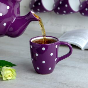 City to Cottage Handmade Purple and White Polka Dot Ceramic 10oz/300ml Hot Chocolate, Coffee, Tea Mug, Cup with Large Handle, Unique Designer Pottery for Tea Lovers