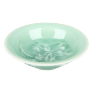 doitool chinese sake cup ceramic sake tea cup cyan clay creative embossed celadon tea cup porcelain bowl, color change, plant pattern tableware wide mouth tea bowl(random embossed pattern)