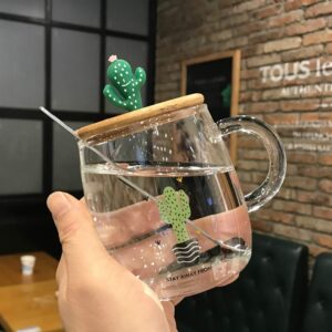 gshopvv 400ml cute cactus glass cup for coffee, tea