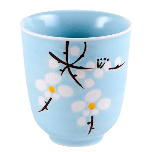 Ceramic Japanese Handleless Floral Tea Cup, Small Authentic Beverage Cups with No Handle, Kitchen Dinner Party Supplies, 3 Inches