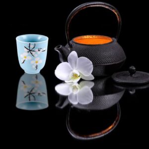 Ceramic Japanese Handleless Floral Tea Cup, Small Authentic Beverage Cups with No Handle, Kitchen Dinner Party Supplies, 3 Inches