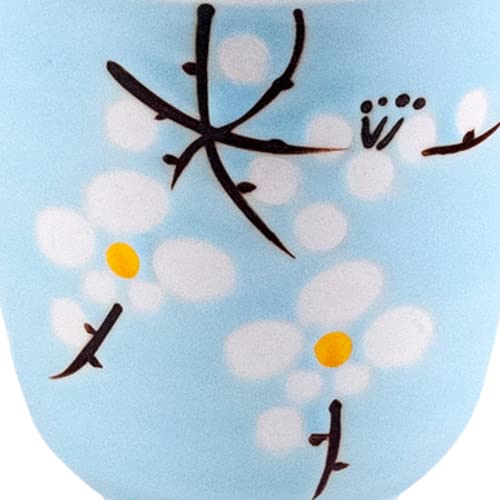 Ceramic Japanese Handleless Floral Tea Cup, Small Authentic Beverage Cups with No Handle, Kitchen Dinner Party Supplies, 3 Inches