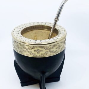 Generic, Premium Yerba Mate Gourd (Mate Cup) - Uruguayan Mate – IMPERIAL style Leather Wrapped - Includes Alpaca Bombilla (Straw) (Black, Leather)