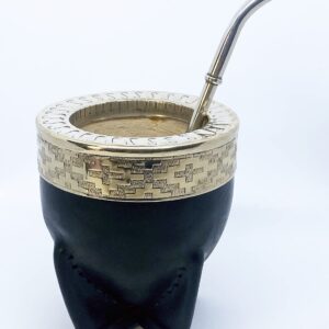 Generic, Premium Yerba Mate Gourd (Mate Cup) - Uruguayan Mate – IMPERIAL style Leather Wrapped - Includes Alpaca Bombilla (Straw) (Black, Leather)