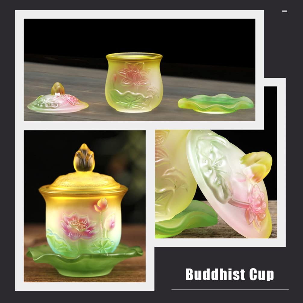 Tofficu Altar Supplies Offering Bowl Tibetan Buddhist Water Offering Bowl Glass Lotus Flower Water Cups Meditation Altar Offering Bowl Candle Holder Altar Supplies Altar Supplies Offering Bowl