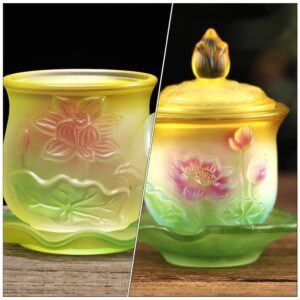 Tofficu Altar Supplies Offering Bowl Tibetan Buddhist Water Offering Bowl Glass Lotus Flower Water Cups Meditation Altar Offering Bowl Candle Holder Altar Supplies Altar Supplies Offering Bowl