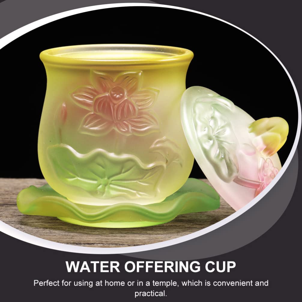 Tofficu Altar Supplies Offering Bowl Tibetan Buddhist Water Offering Bowl Glass Lotus Flower Water Cups Meditation Altar Offering Bowl Candle Holder Altar Supplies Altar Supplies Offering Bowl